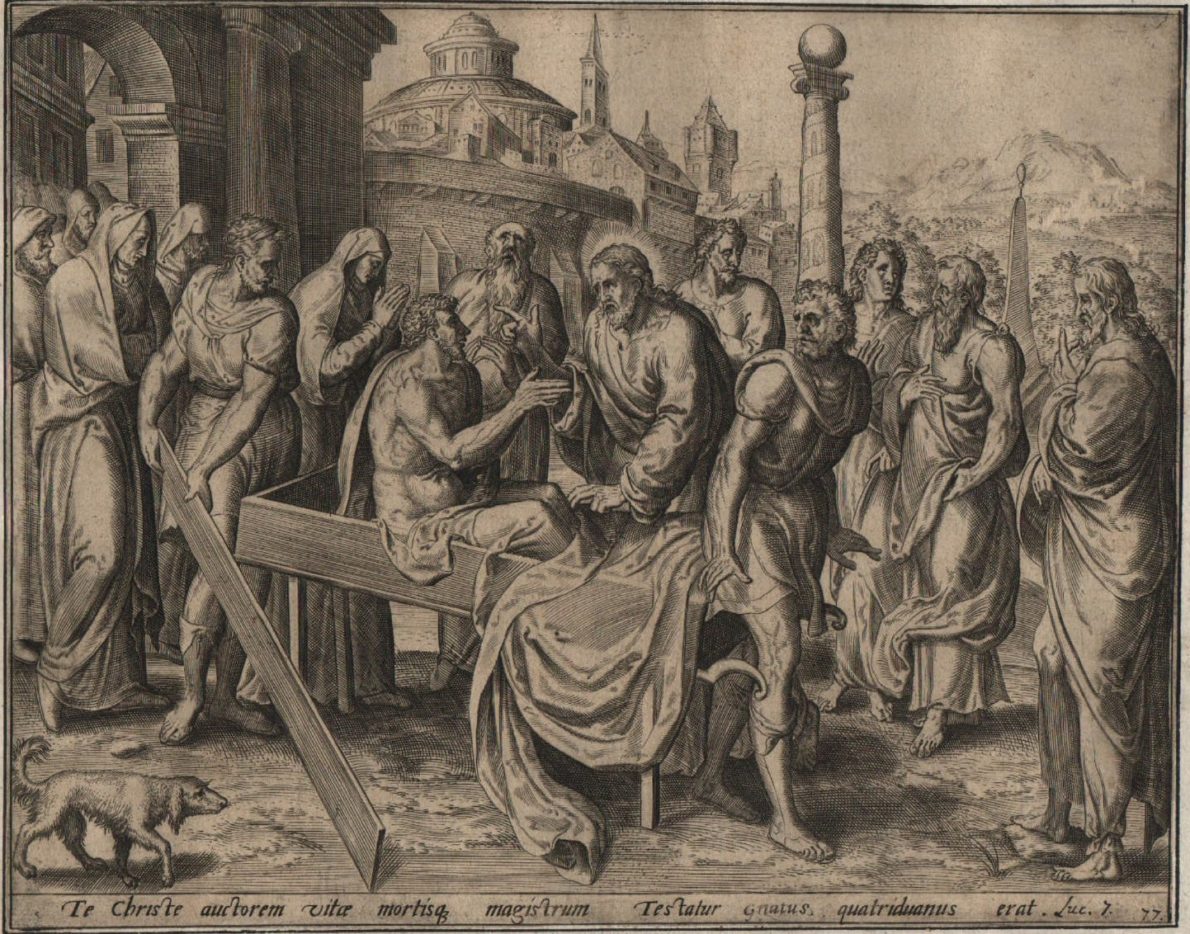 Resurrection of the Son of the Widow of Nain - 1585 - Historic Bibles ...