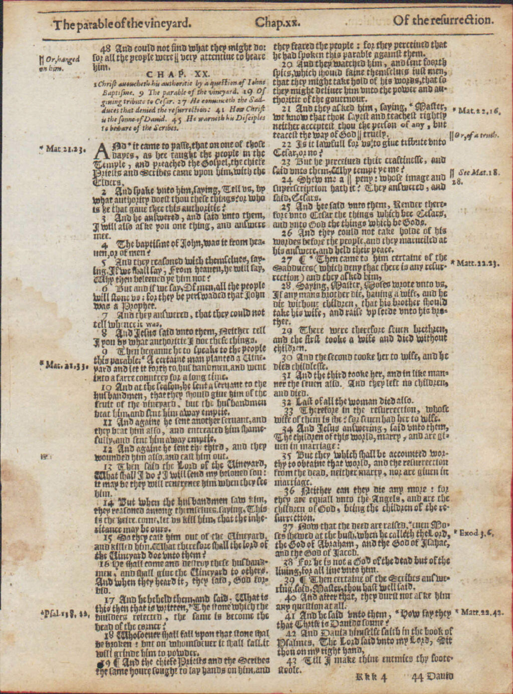 King James - 1620 - LUKE 20-21 - Historic Bibles & Engravings