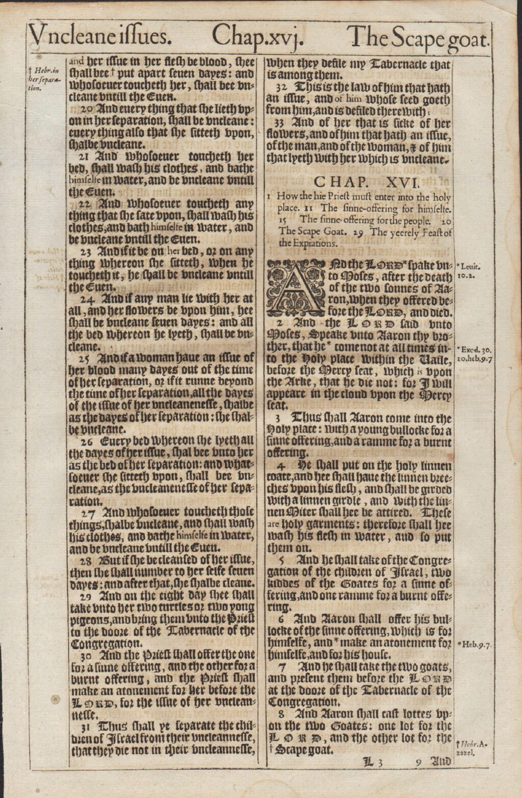 King James - 1611 - LEVITICUS 15-16 - Historic Bibles & Engravings