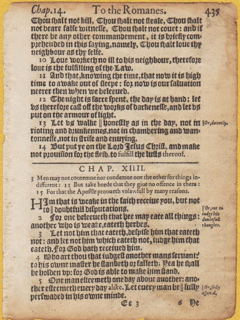 King James - 1612 - ROMANS 13-14 - Historic Bibles & Engravings